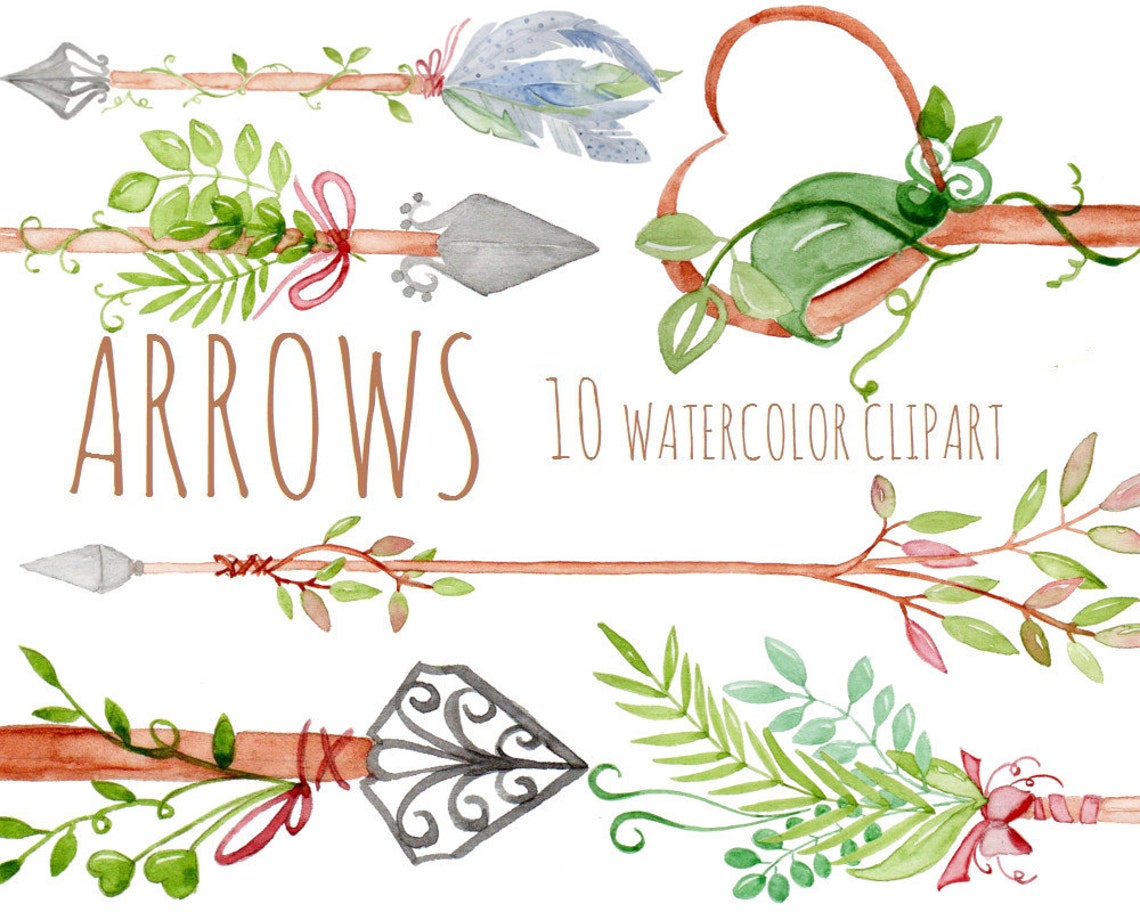 Clipart Hand Painted Watercolor Arrows Tribal Arrows Digital | Etsy