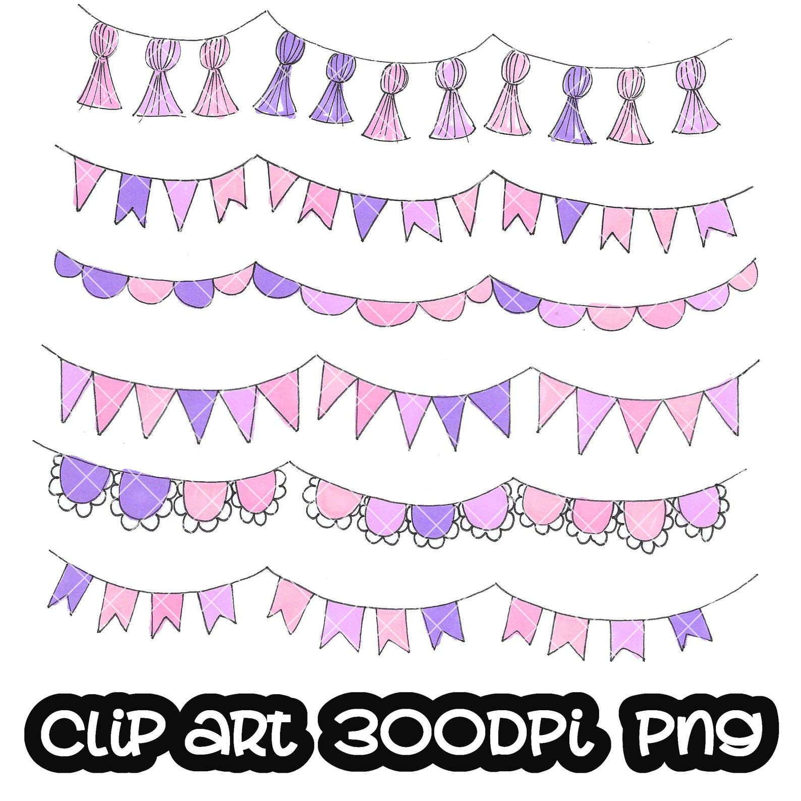 Bunting Clipart Watercolor, Digital Clip Art, Multicolor Colorful PNG ...