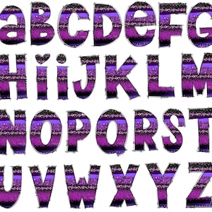 Doodle Letters Purple Violet Glitter Silver Clipart, Letters Clip Art ...