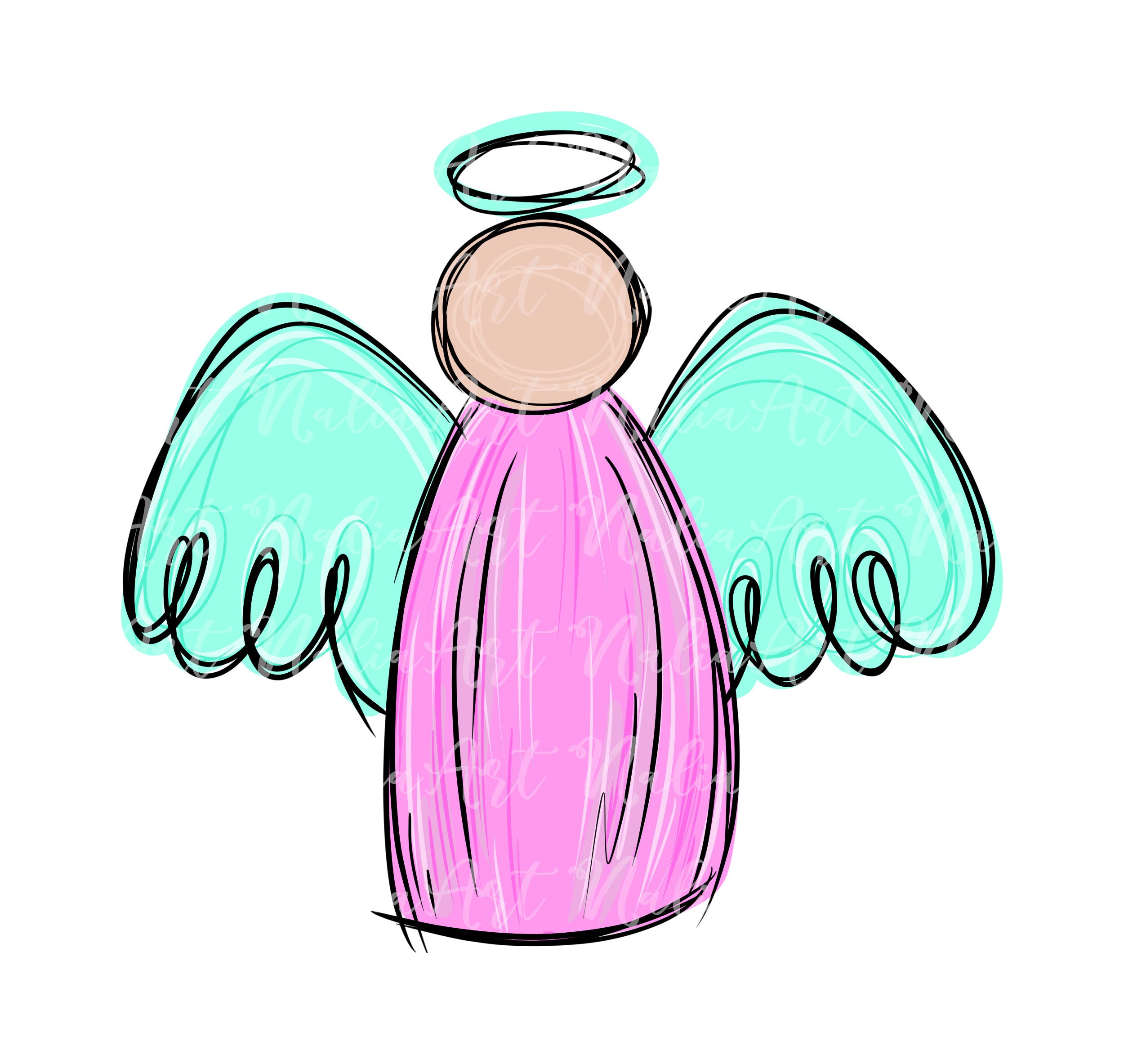 Angel Sublimation PNG Hand Drawn Christmas Clip Art - Etsy
