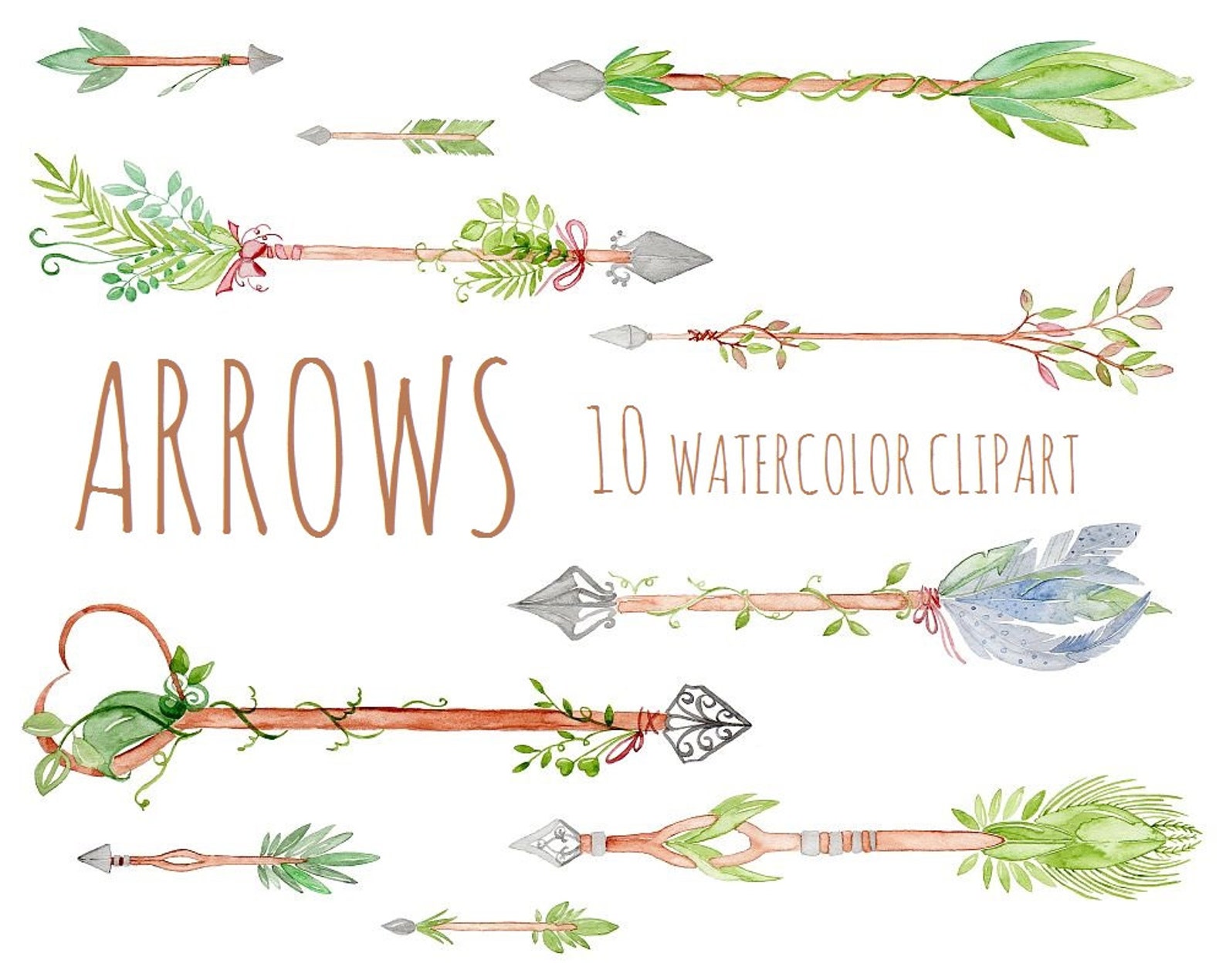 Clipart Hand Painted Watercolor Arrows, Tribal Arrows Digital Clipart ...