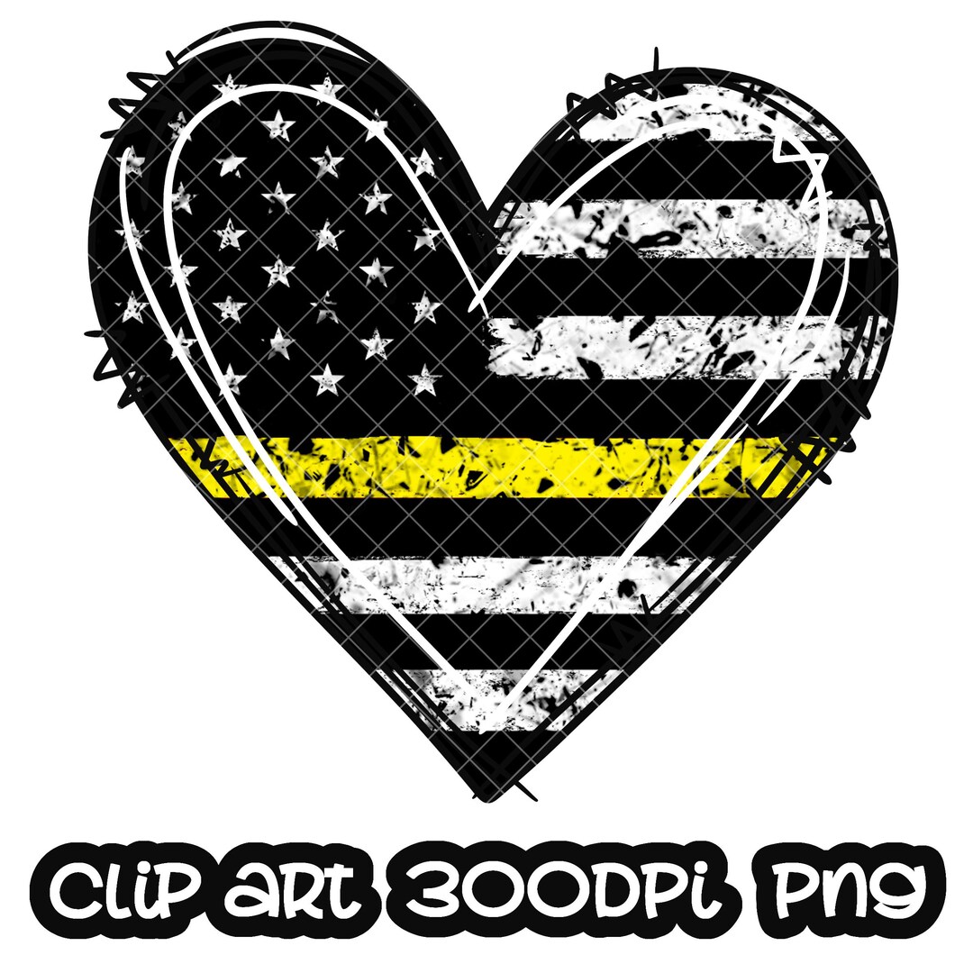 Yellow Line Flag Heart PNG Dispatcher Operator 911 Design Sublimation ...