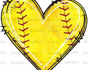 Heart Softball Heart PNG Sport Heart Heart Watercolor Sublimation PNG ...