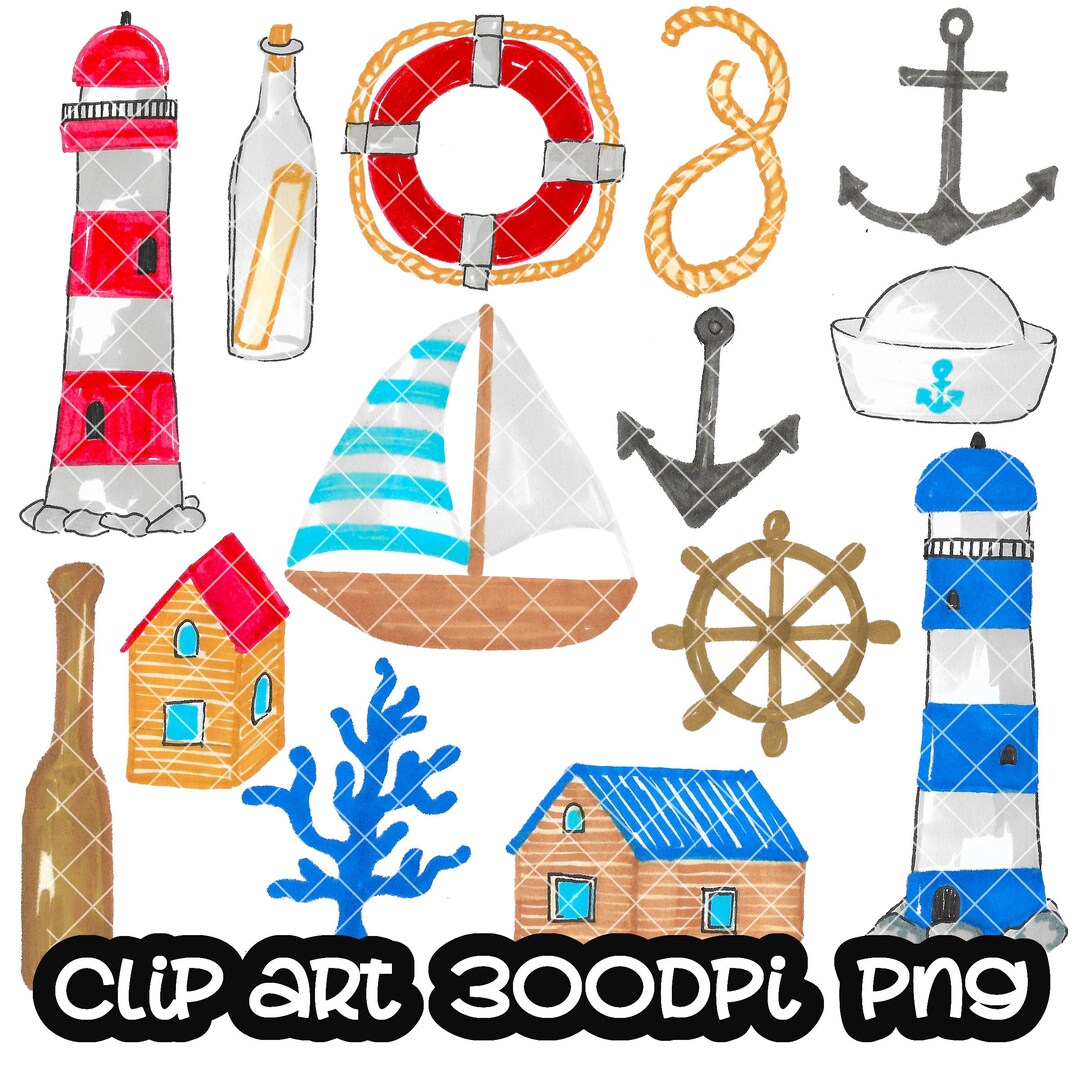 Nautical Clip Art, Watercolor Clipart (PNG, Instant Download) - Etsy
