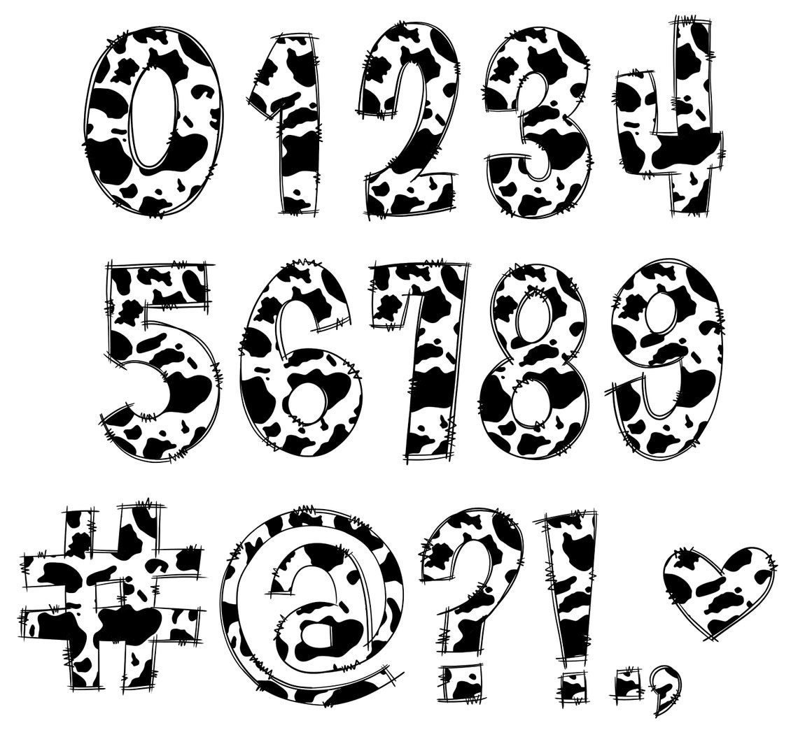 Doodle Letters Black and White Cow Clipart Letters Clip Art - Etsy