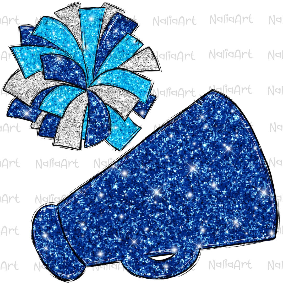 Cheer Poms Megaphone Football Blue Glitter Digital Download Cheerleader ...