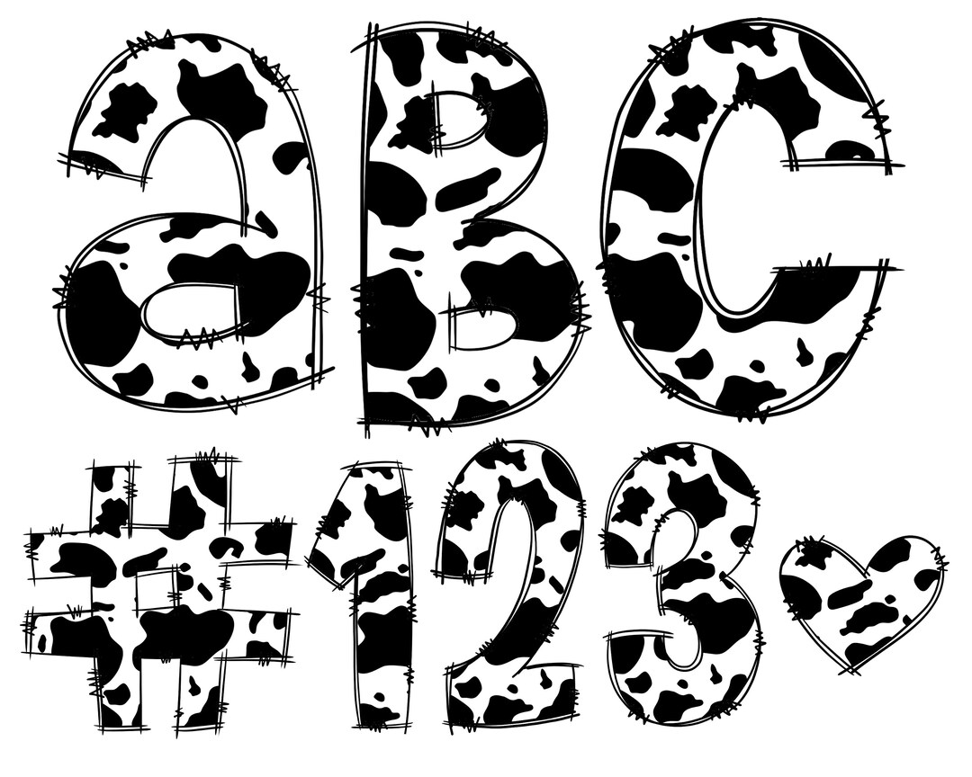 Doodle Letters Black and White Cow Clipart, Letters Clip Art, Digital ...