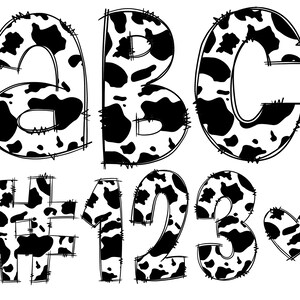 Doodle Letters Black and White Cow Clipart, Letters Clip Art, Digital ...