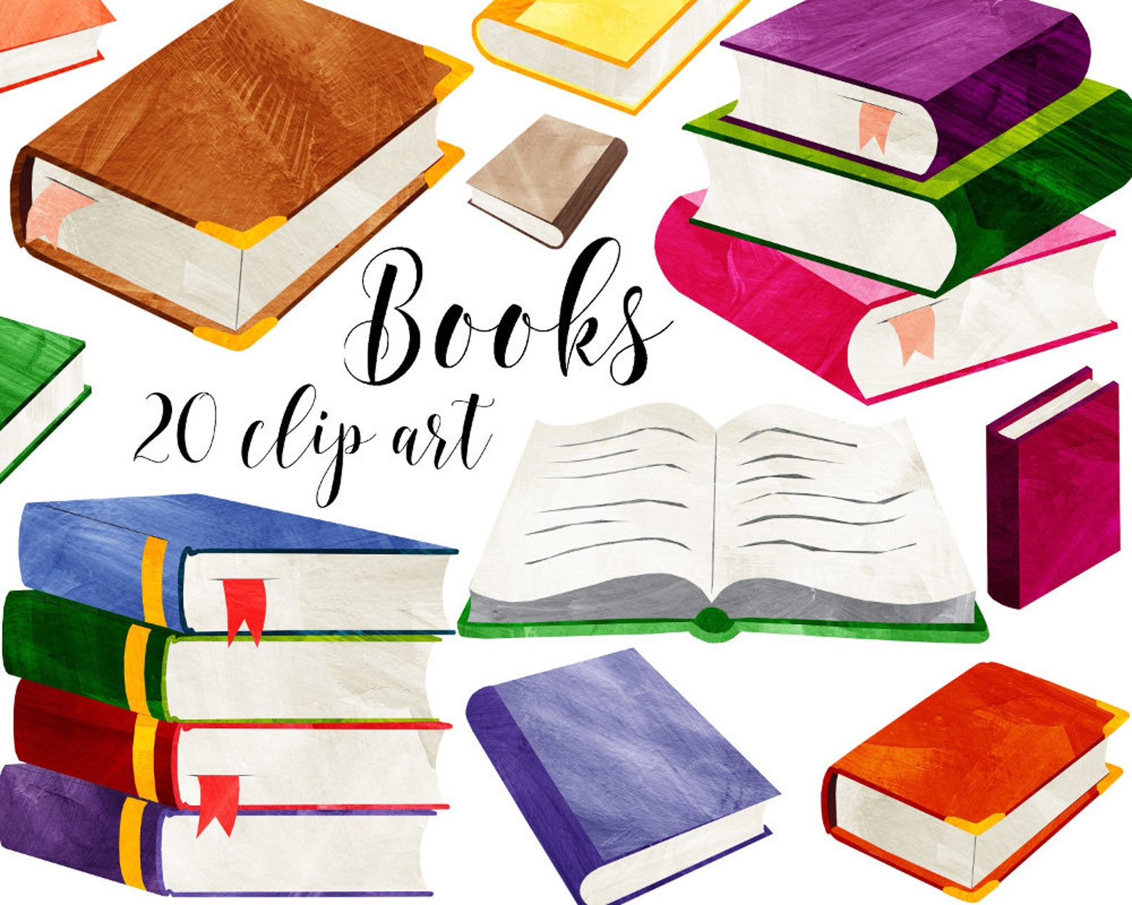 Books Clipart Watercolor Book Digital Clip Art Bookmarks PNG | Etsy