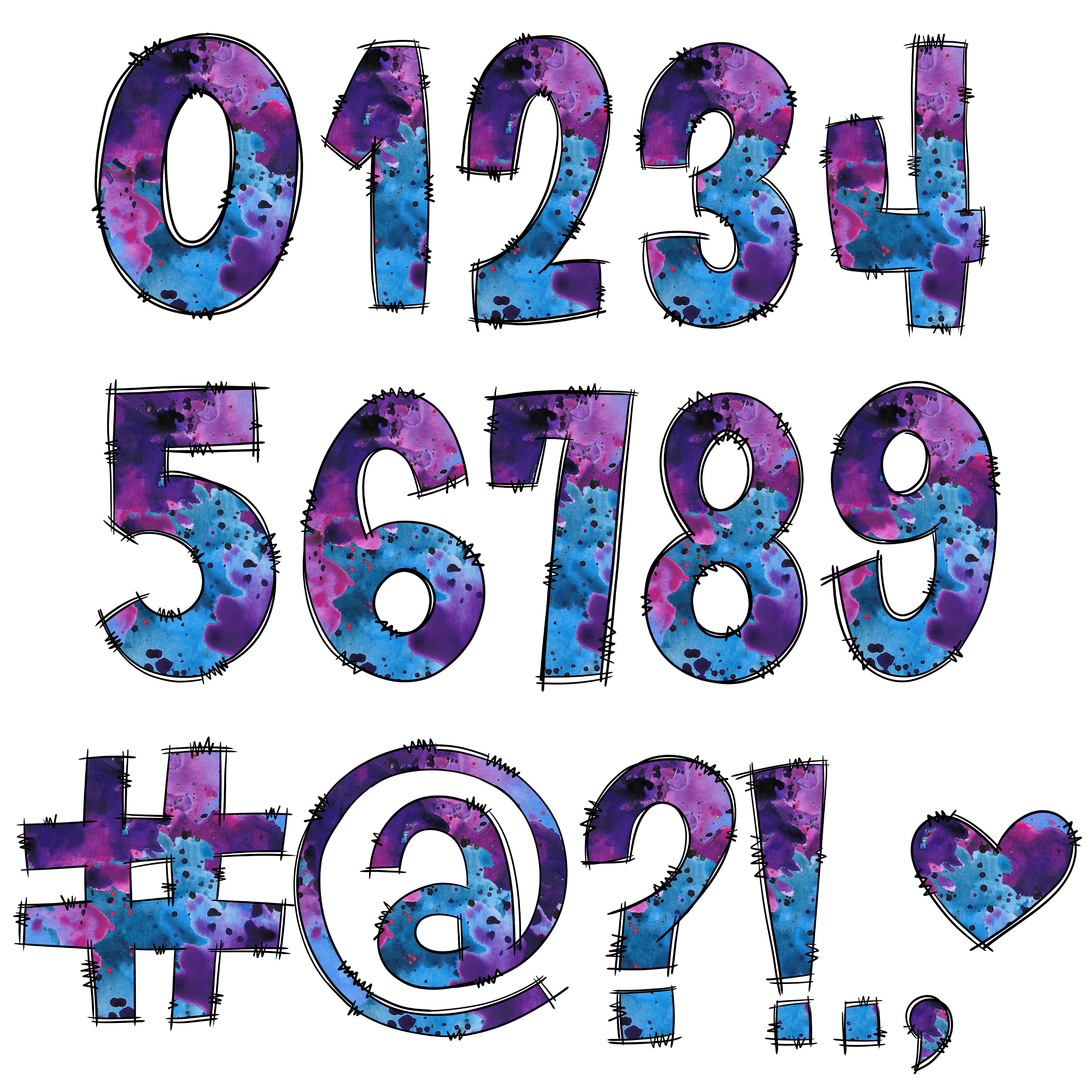 Doodle Letters Blue Purple Watercolour Clipart Letters Clip - Etsy