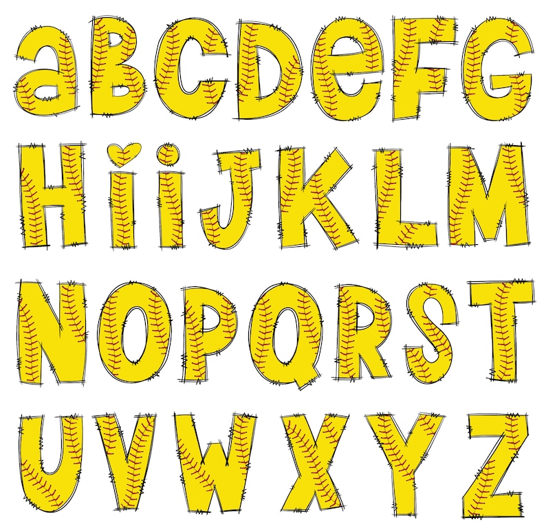 Softball Doodle Letters Clipart, Letters Clip Art, Sports Digital ...