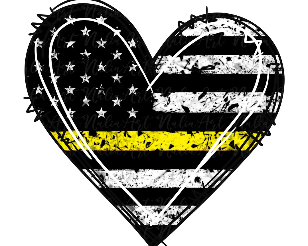 Yellow Line Flag Heart PNG Dispatcher Operator 911 Design Sublimation ...