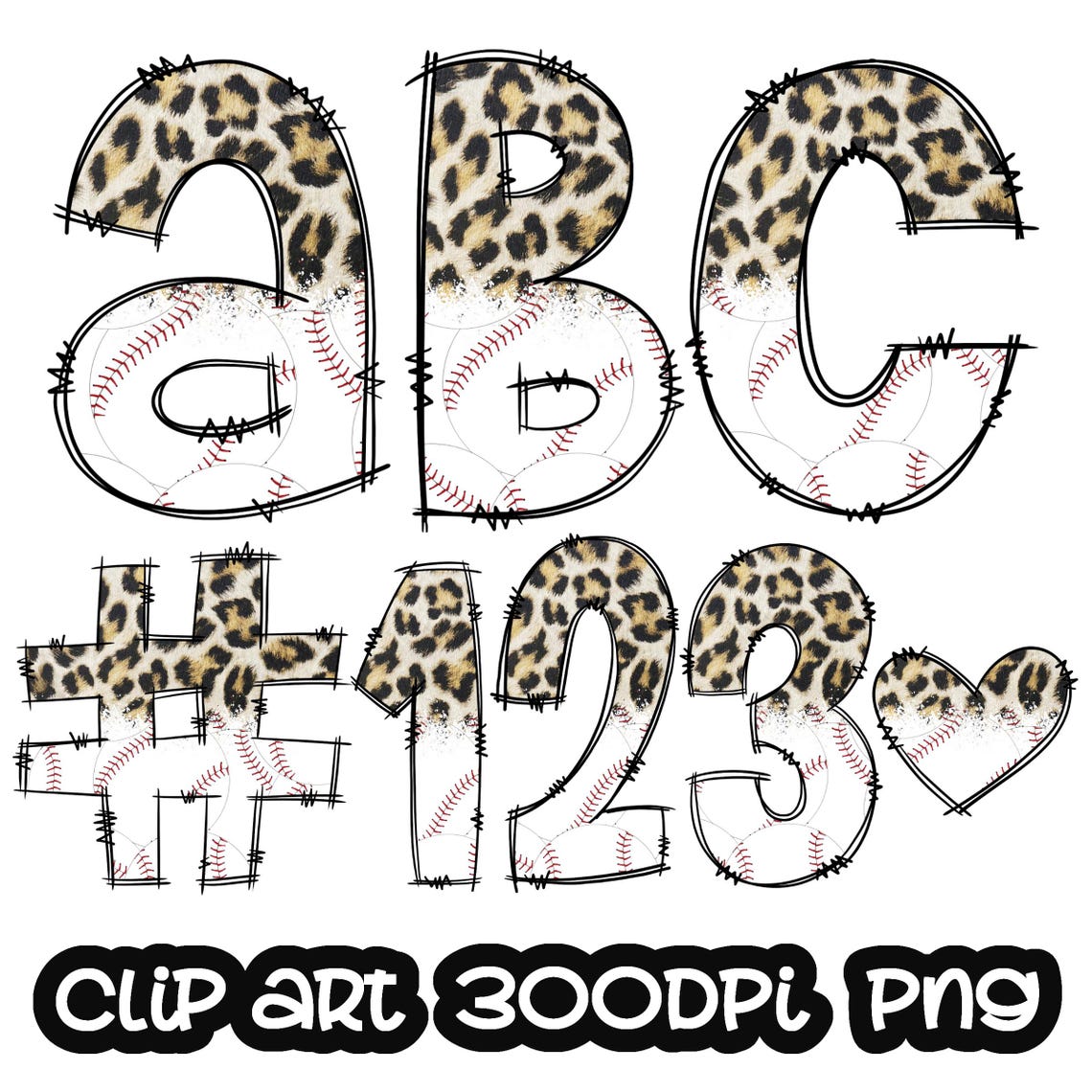 Baseball Doodle Letters Leopard Clipart, Letters Clip Art, Sports ...