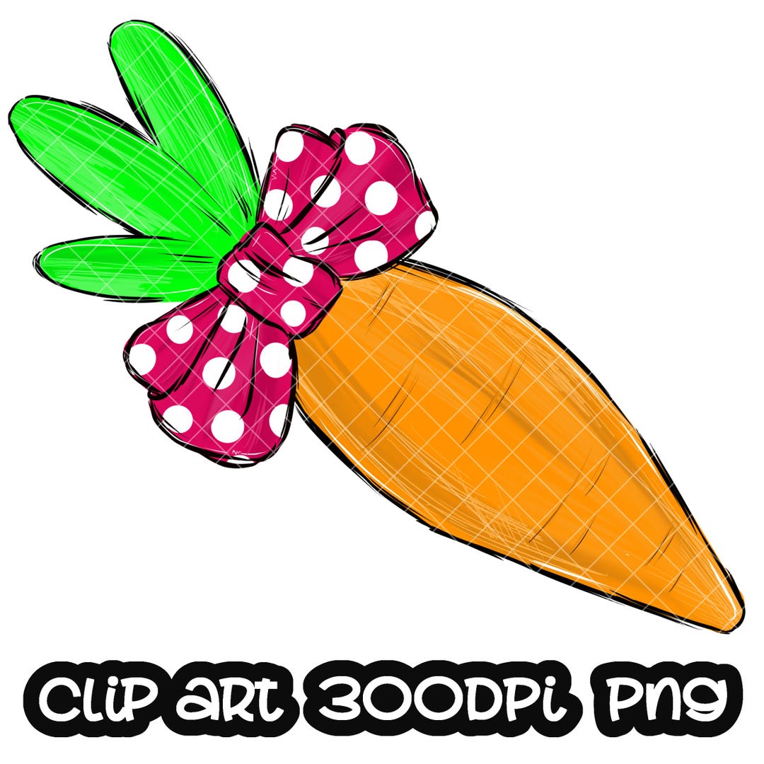 Carrot Easter Bow Pink Dots Sublimation Carrots PNG Hand Drawn Design ...
