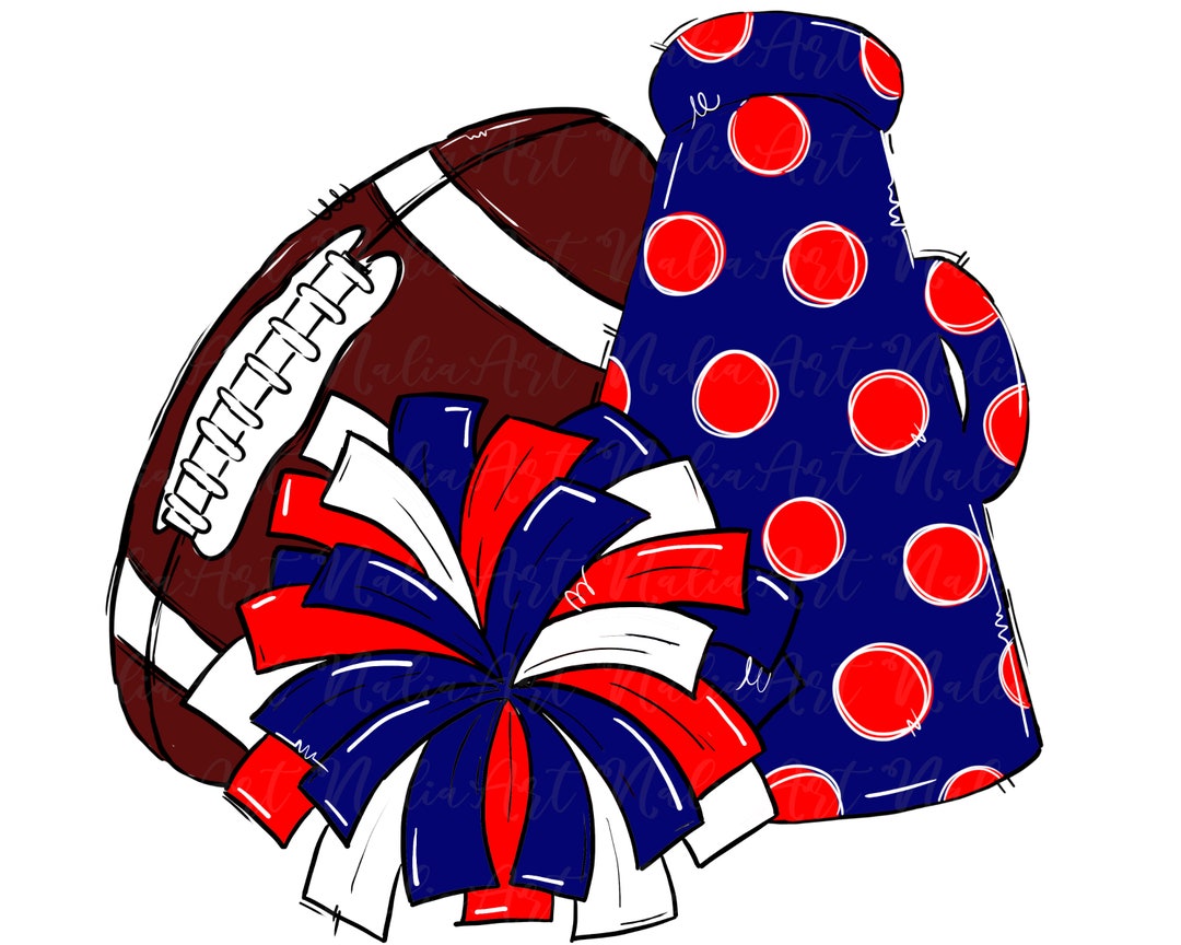 Football Cheer Poms Megaphone Blue Red Dots Digital Download - Etsy