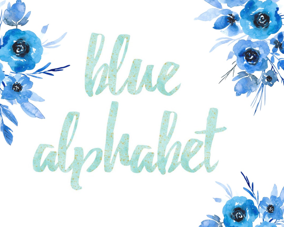 Blue Alphabet Clip Art, Stars, Confetti, Digital Clipart, Font, Letters ...