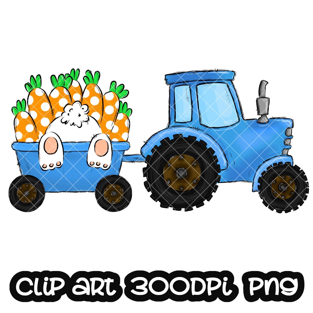 Tractor Blue Bunny Easter Sublimation Carrot PNG Hand Drawn Design - Etsy