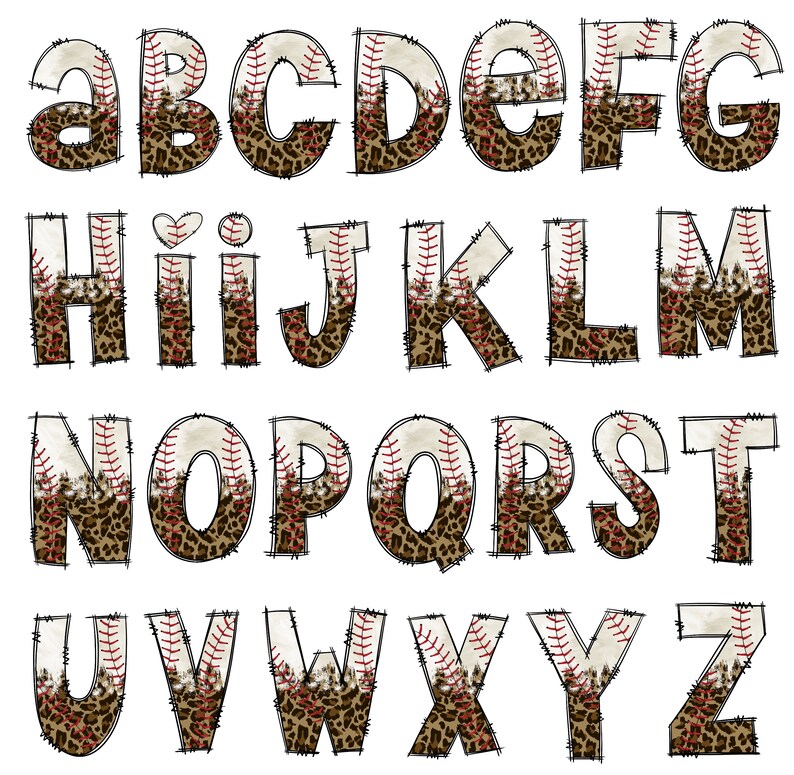 Baseball Doodle Letters Leopard Clipart, Letters Clip Art, Sports ...