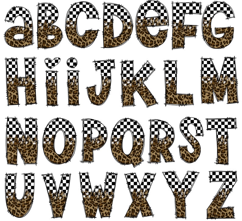Baseball Doodle Letters Checkered Flag Leopard Clipart, Letters Clip ...