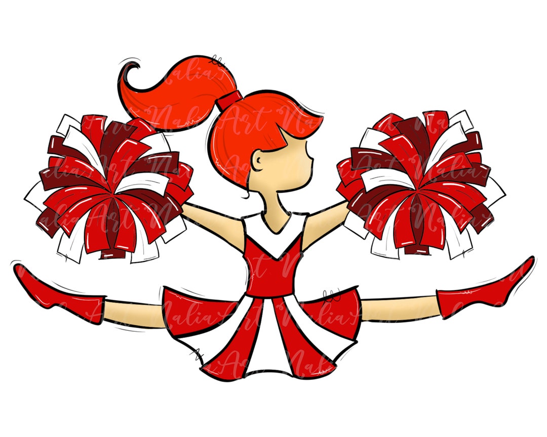 Cheerleader Red and White With Red Hair Cheer Poms Digital - Etsy