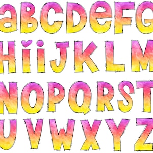 Doodle Letters Rainbow Ombre Clipart, Letters Clip Art, Pink Yellow ...