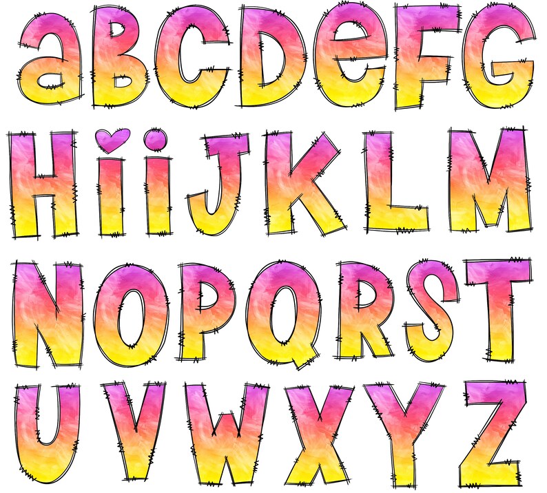 Doodle Letters Rainbow Ombre Clipart Letters Clip Art Pink | Etsy