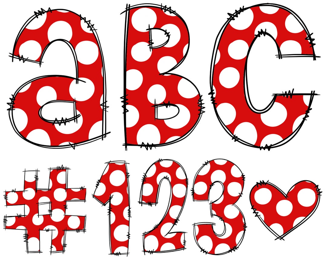 Doodle Alphabet Set Red With Dots Clipart PNG, Hand Drawn Letters Clip ...