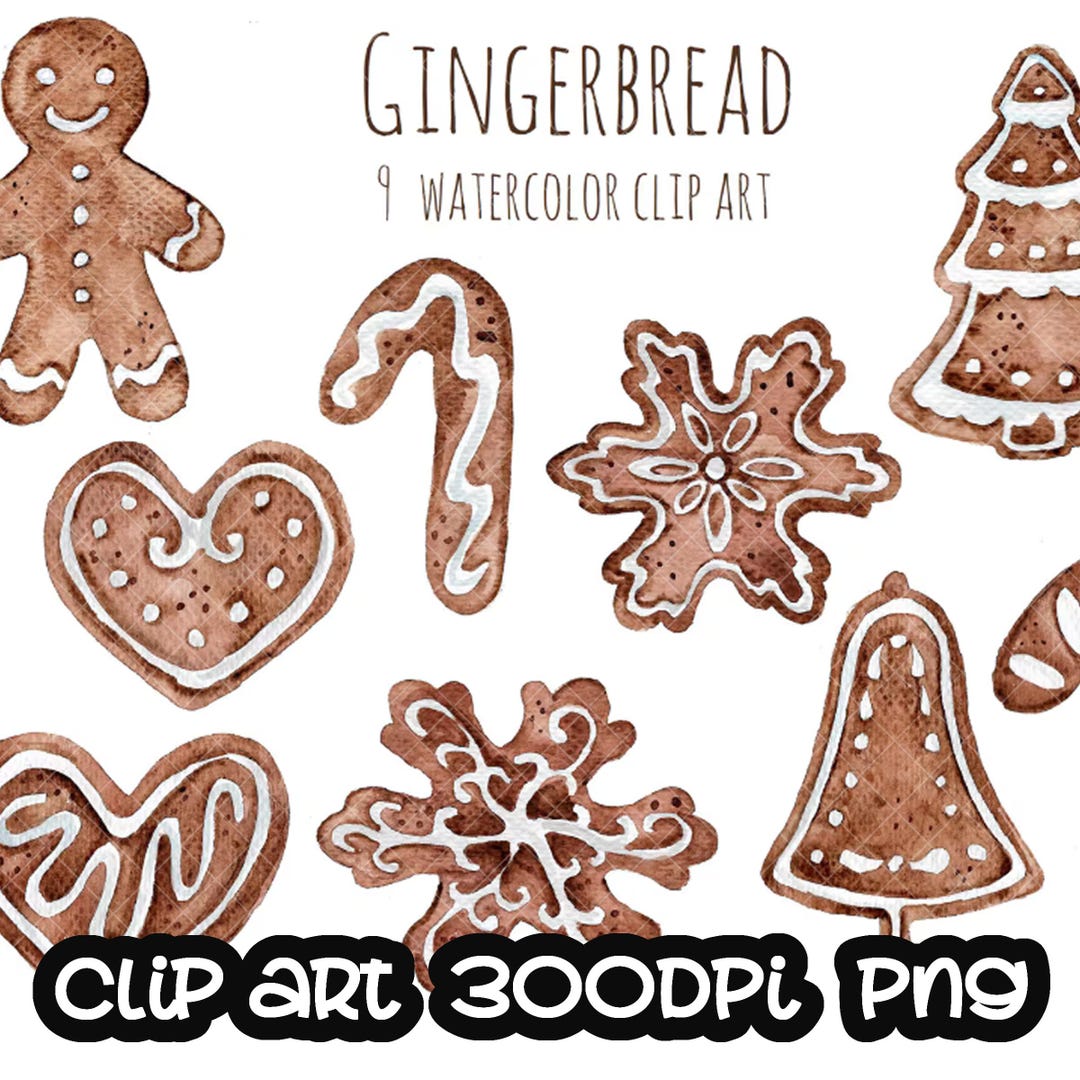 Handpainted Watercolor Gingerbread Cookies Clipart Christmas Clip Art ...