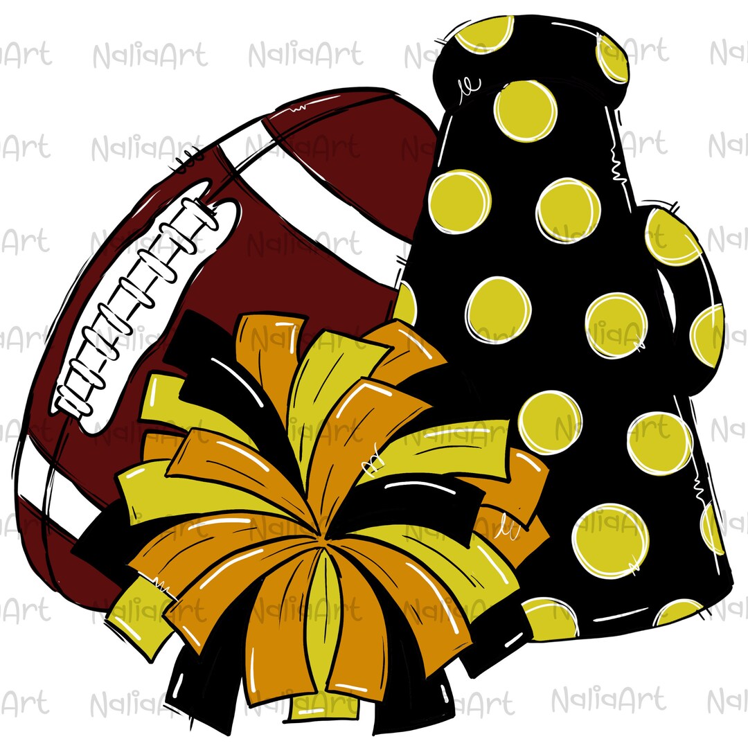 Football Cheer Poms Megaphone Black Gold Dots Digital Download ...