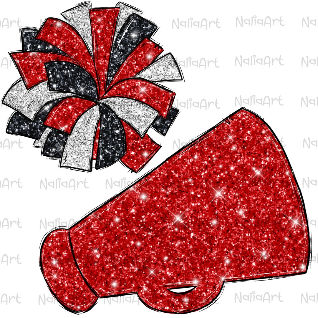 Cheer Poms Megaphone Football Red Glitter Digital Download Cheerleader ...