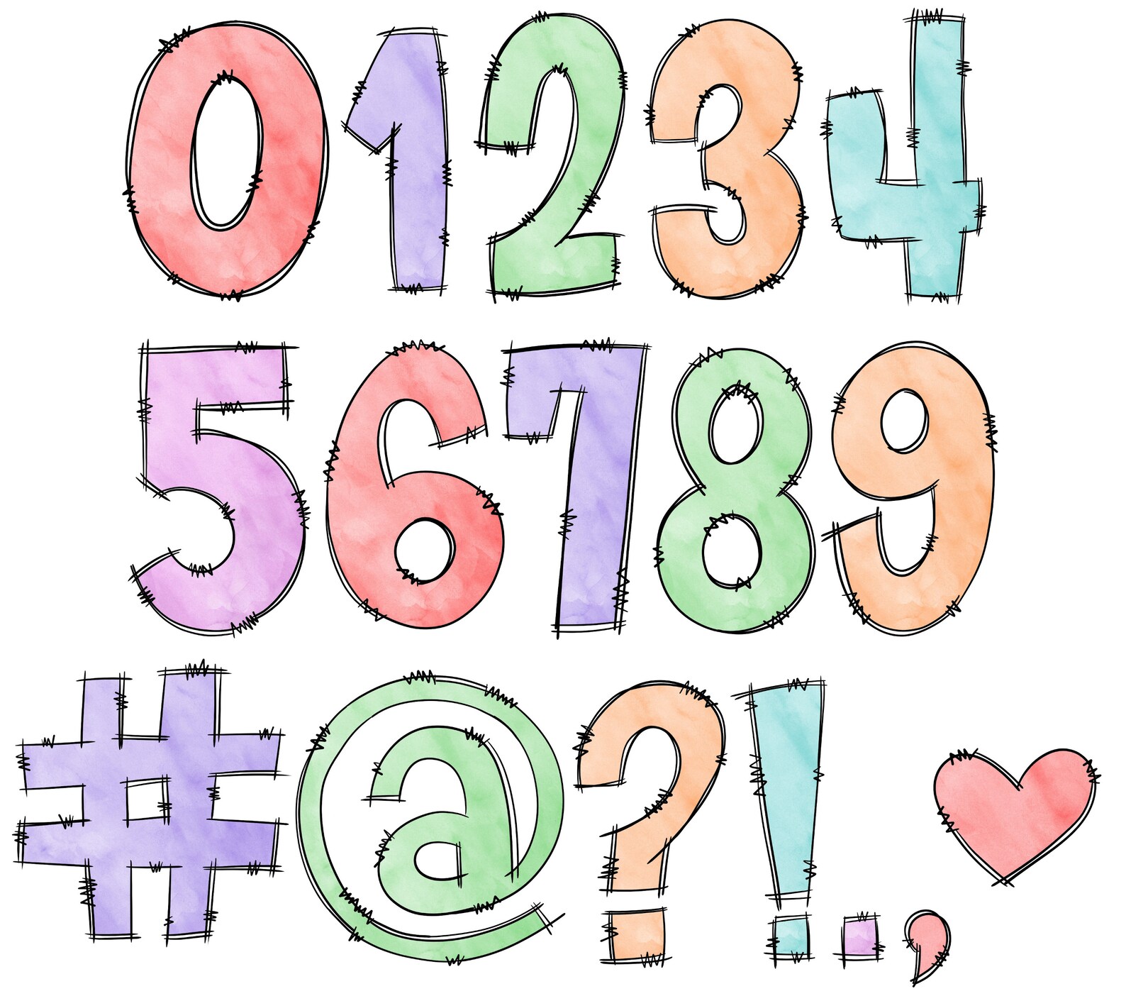 Doodle Letters Watercolor Clipart Blue Green Pink Orange | Etsy