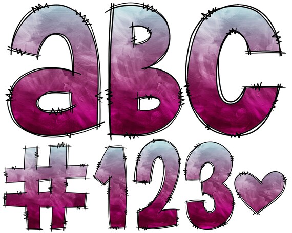 Bundle Alphabet Purple Digital Clipart Doodle Letters Rainbow Ombre ...