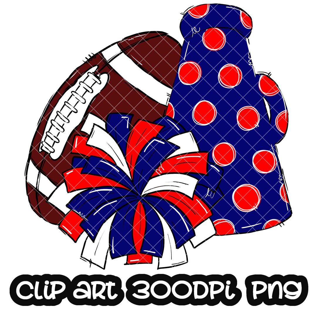 Football Cheer Poms Megaphone Blue Red Dots Digital Download ...
