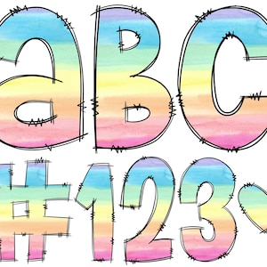 Doodle Letters Rainbow Ombre Clipart, Letters Clip Art, Digital Clipart ...