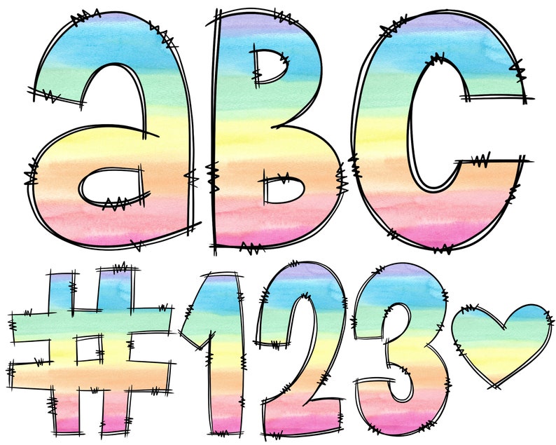 Doodle Letters Rainbow Ombre Clipart Letters Clip Art - Etsy