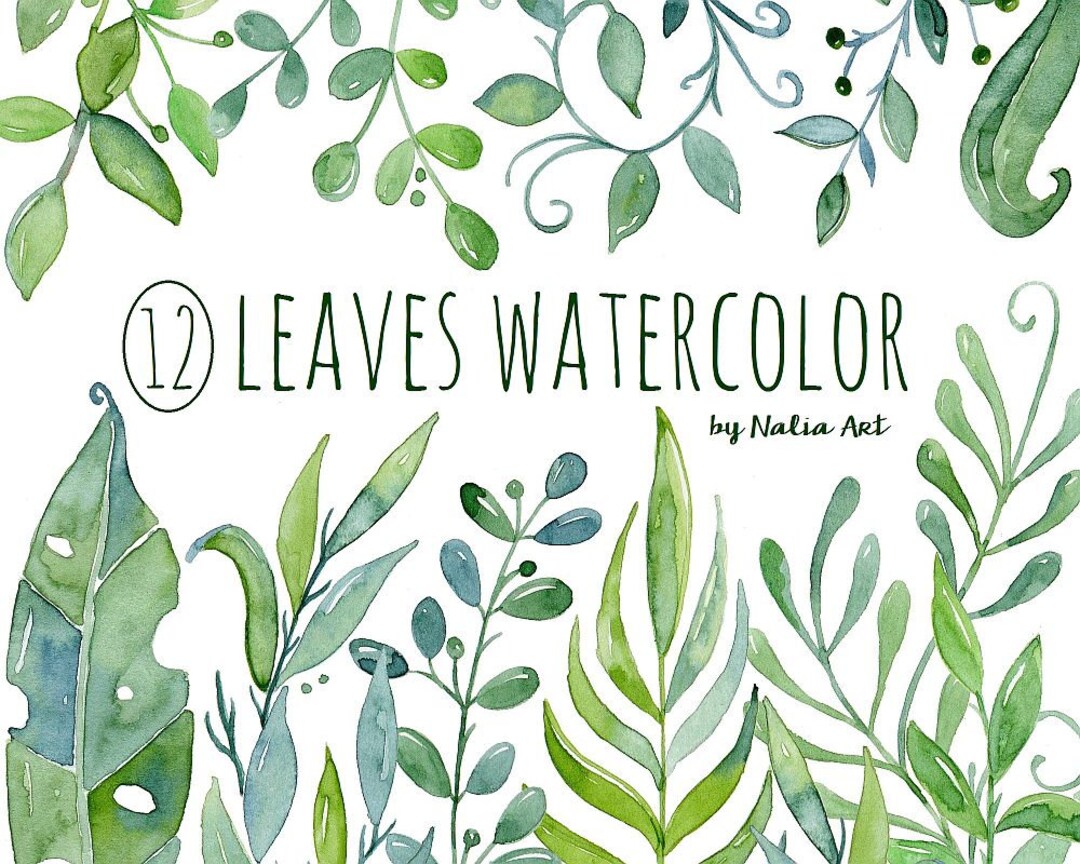 Handpainted Watercolor, Floral, Leaves, Leaf, Digital Clipart, Cards ...