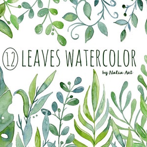 Handpainted Watercolor, Floral, Leaves, Leaf, Digital Clipart, Cards ...