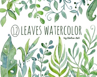 Watercolor Flowers Handpainted Digital Clipart Leave Leaf Floral ...