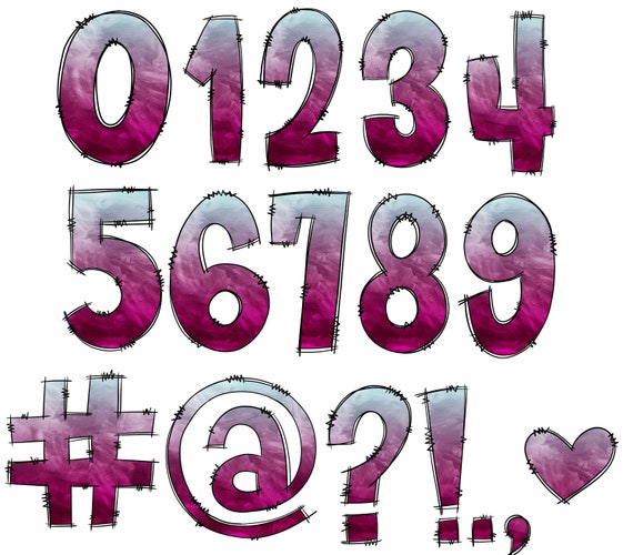 Bundle Alphabet Purple Digital Clipart Doodle Letters Rainbow Ombre ...