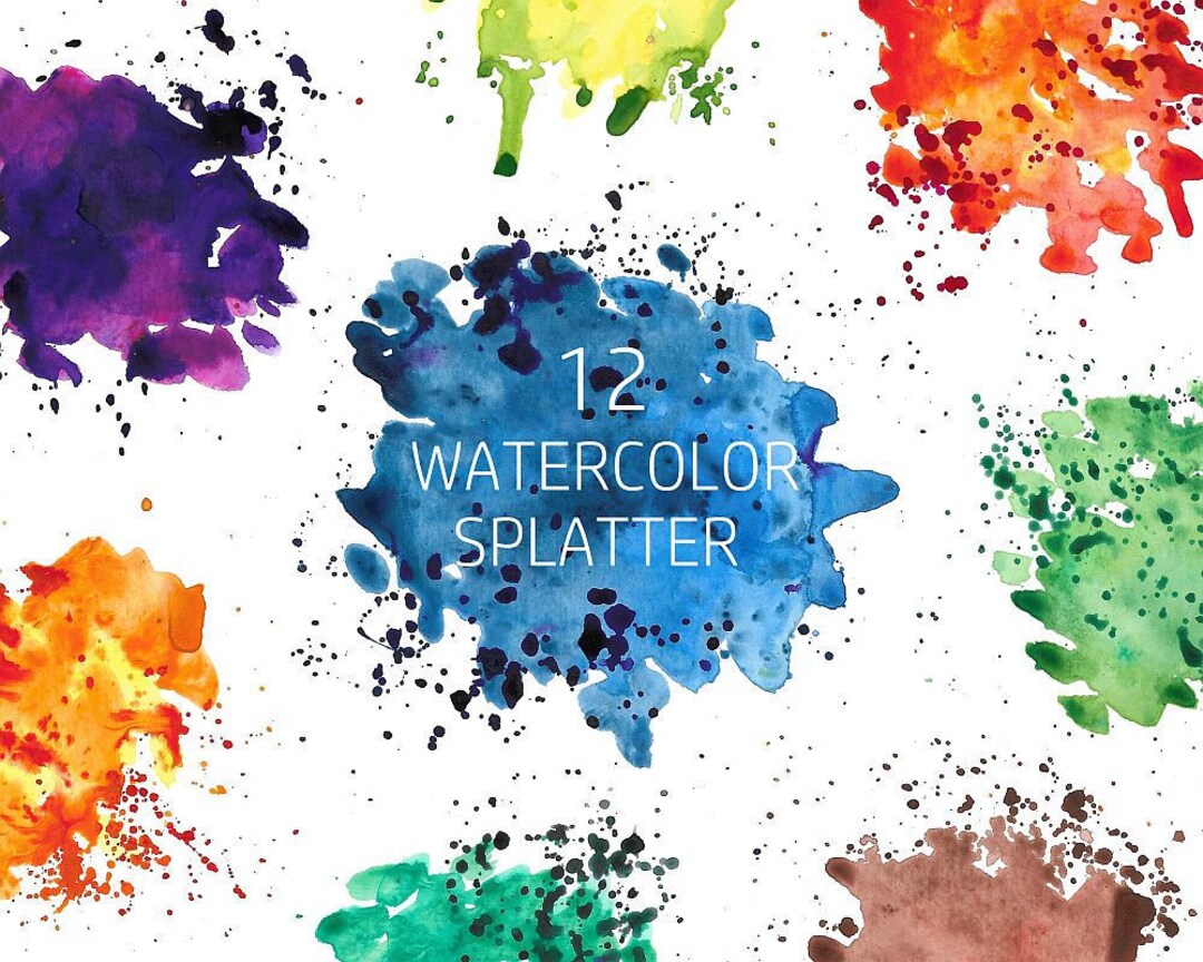 Splatter Splashes Clipart Watercolor, Handpainted Watercolor, Digital ...