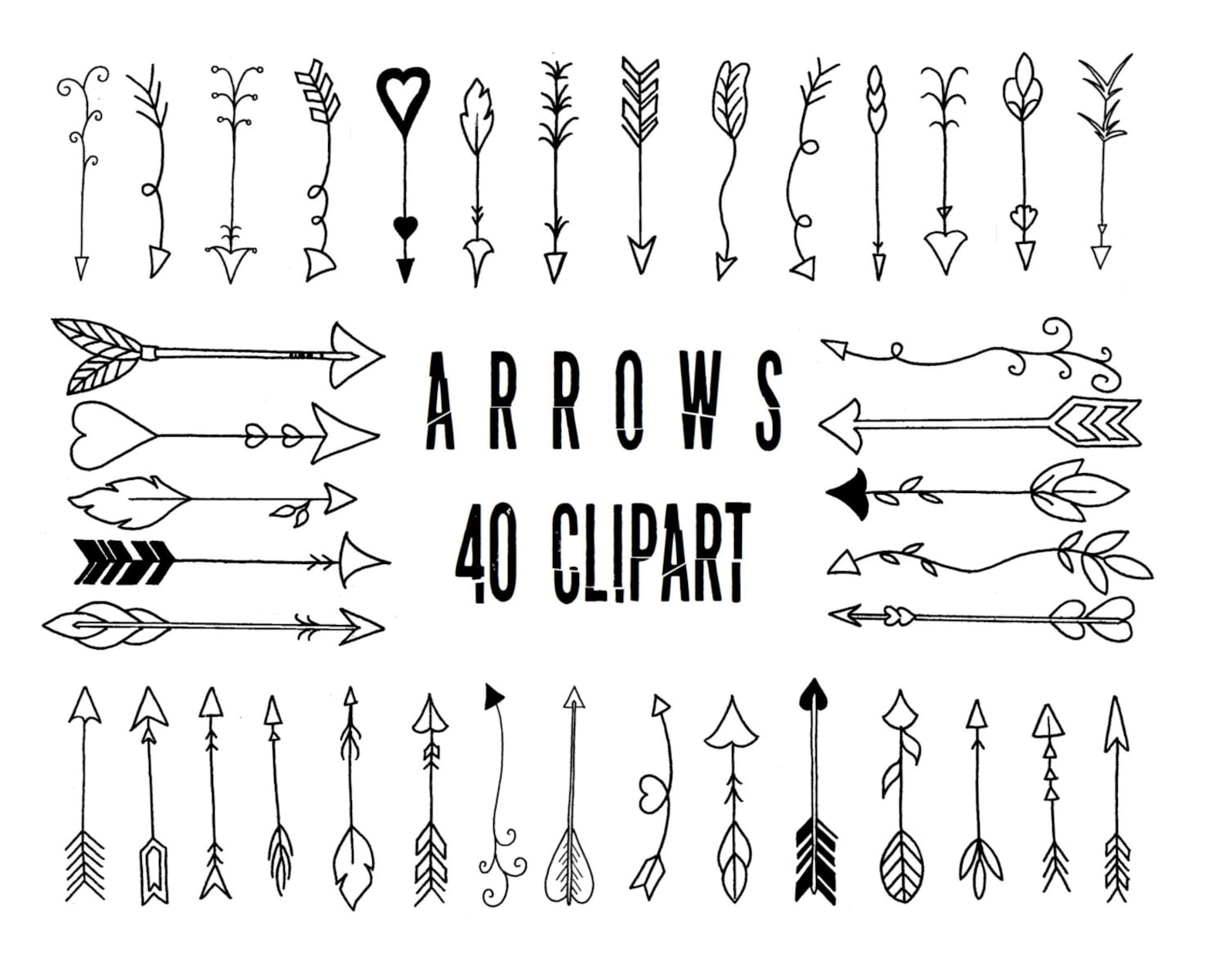Clipart Hand Drawn Arrows Digital Clipart Diy Elements - Etsy