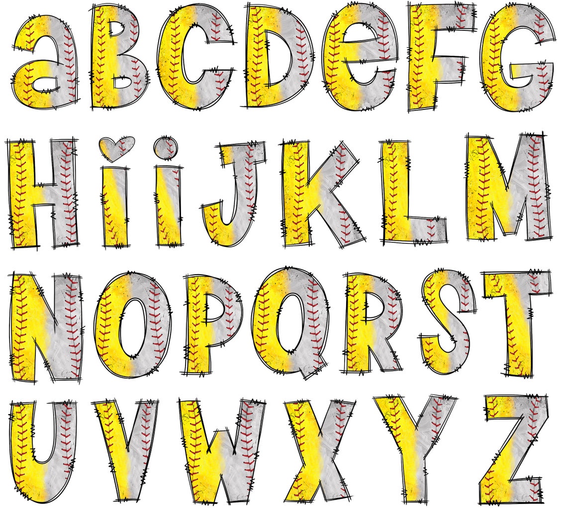 Softball Baseball Doodle Letters Clipart Letters Clip Art | Etsy