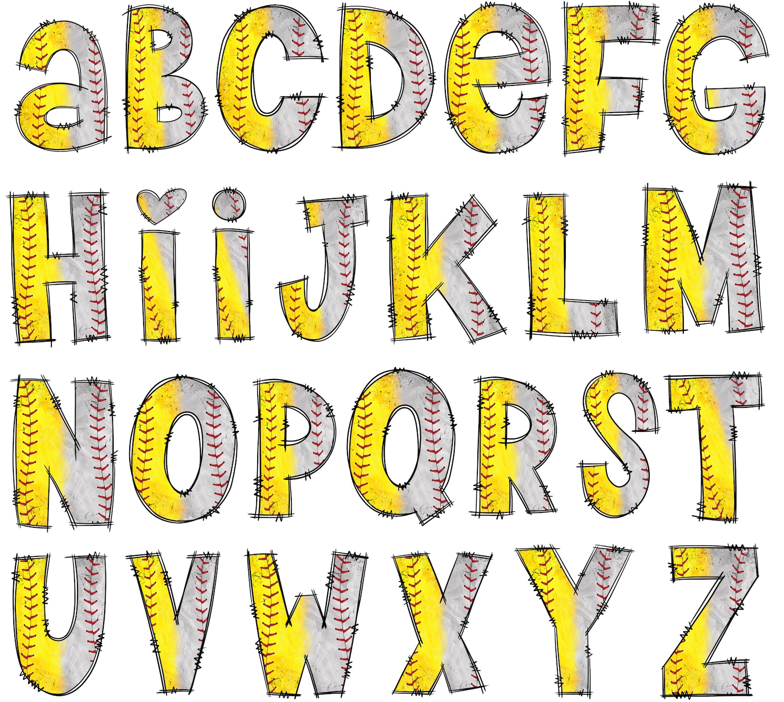 Softball Baseball Doodle Letters Clipart Letters Clip Art | Etsy