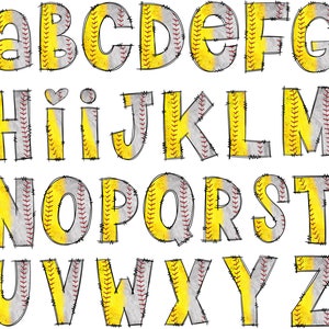 Softball Baseball Doodle Letters Clipart, Letters Clip Art, Sports ...