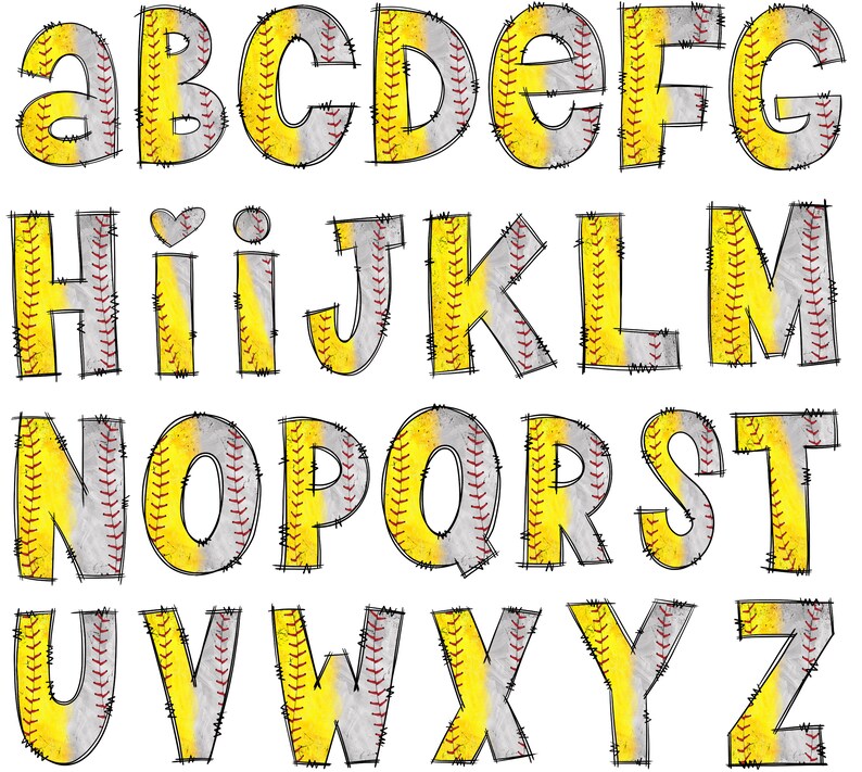 Softball Baseball Doodle Letters Clipart, Letters Clip Art, Sports ...