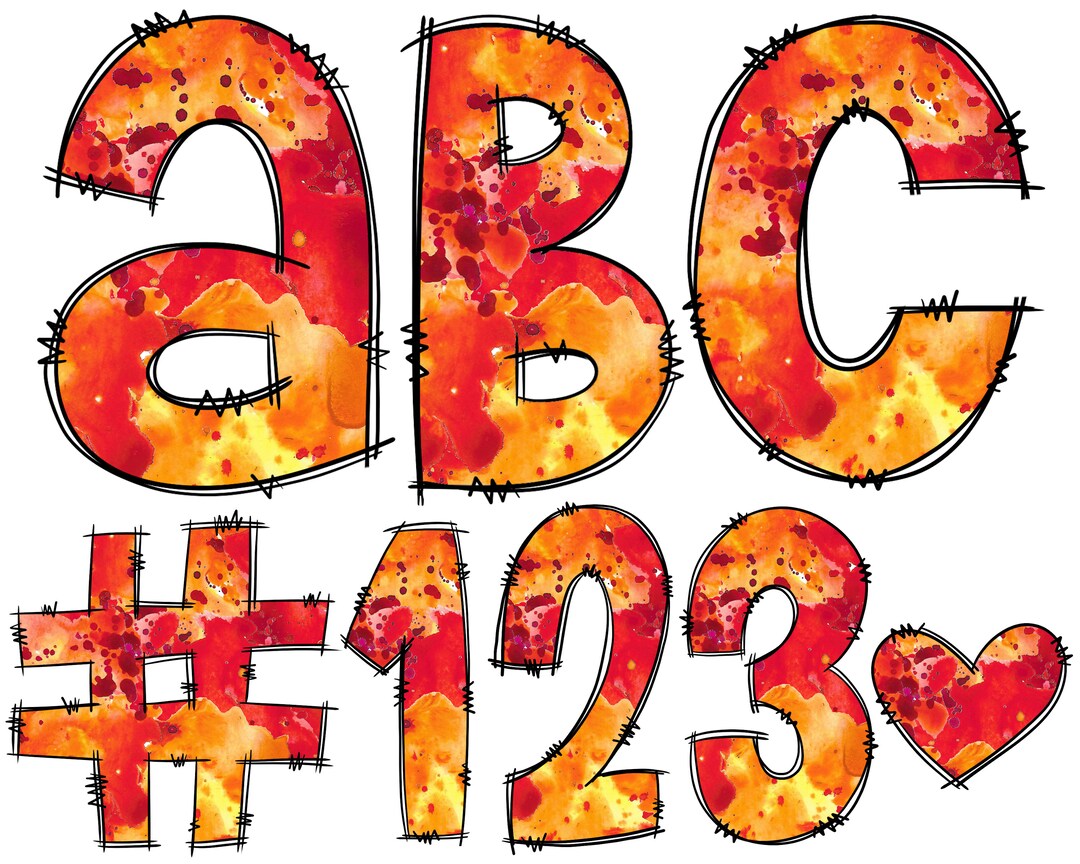 Doodle Letters Yellow Orange Red Watercolour Clipart, Letters Clip Art ...