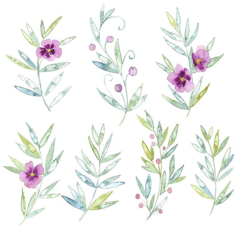 Watercolor, Floral, Leaves, Leaf, Digital Clipart, Cards, Invitationsrt ...