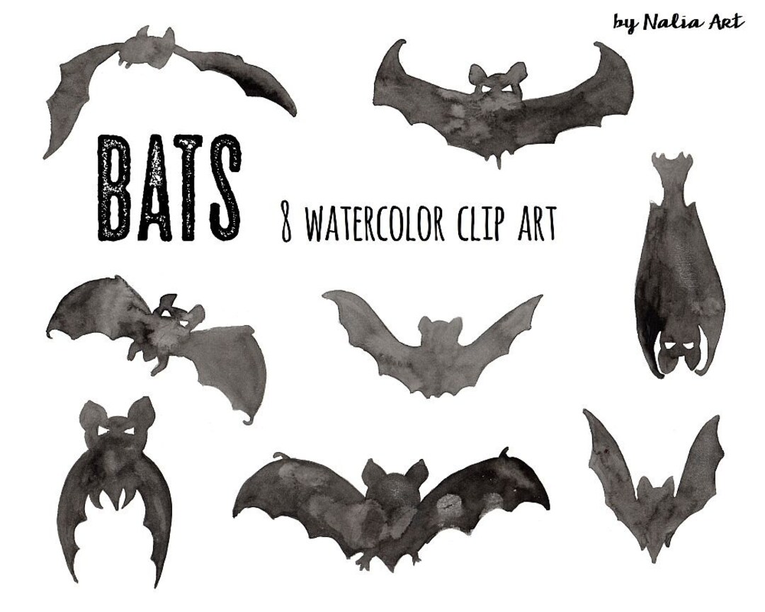 Halloween Bat, Bats, Handpainted Watercolor, Digital Clipart INSTANT ...