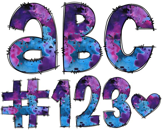 Doodle Letters Blue Purple Watercolour Clipart Letters Clip | Etsy