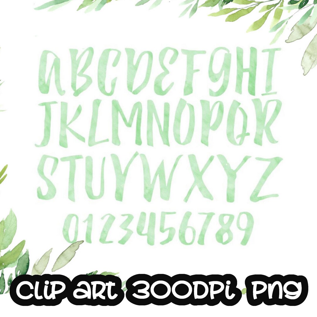 Green Alphabet Clip Art, Digital Clipart, Font, Letters Numbers Cards ...